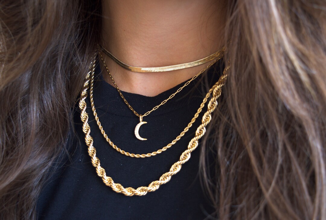 Layered Gold Filled Chain Set, Thick Chain 18K Gold Filled, Rope Chain ...