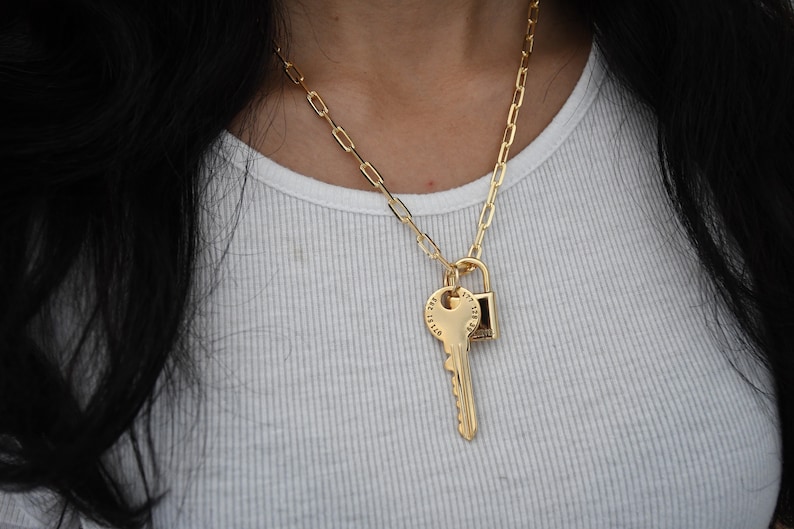 Lock and Key Necklace Gold Lock Gold Key Necklace Gold | Etsy