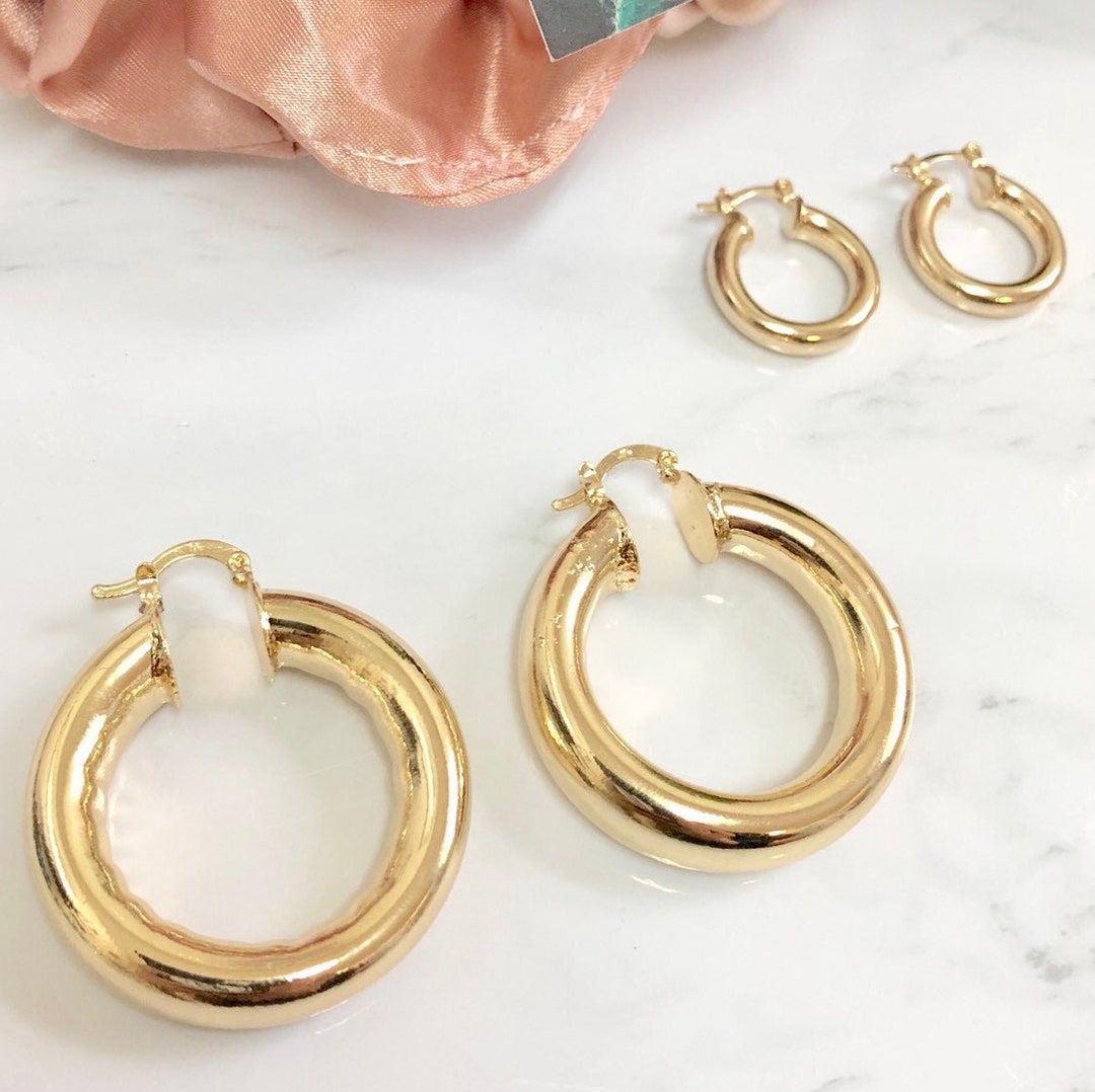 Thick Gold Hoops, 18k Gold Filled Hoops 1.5 Diameter OR Small Chunky ...