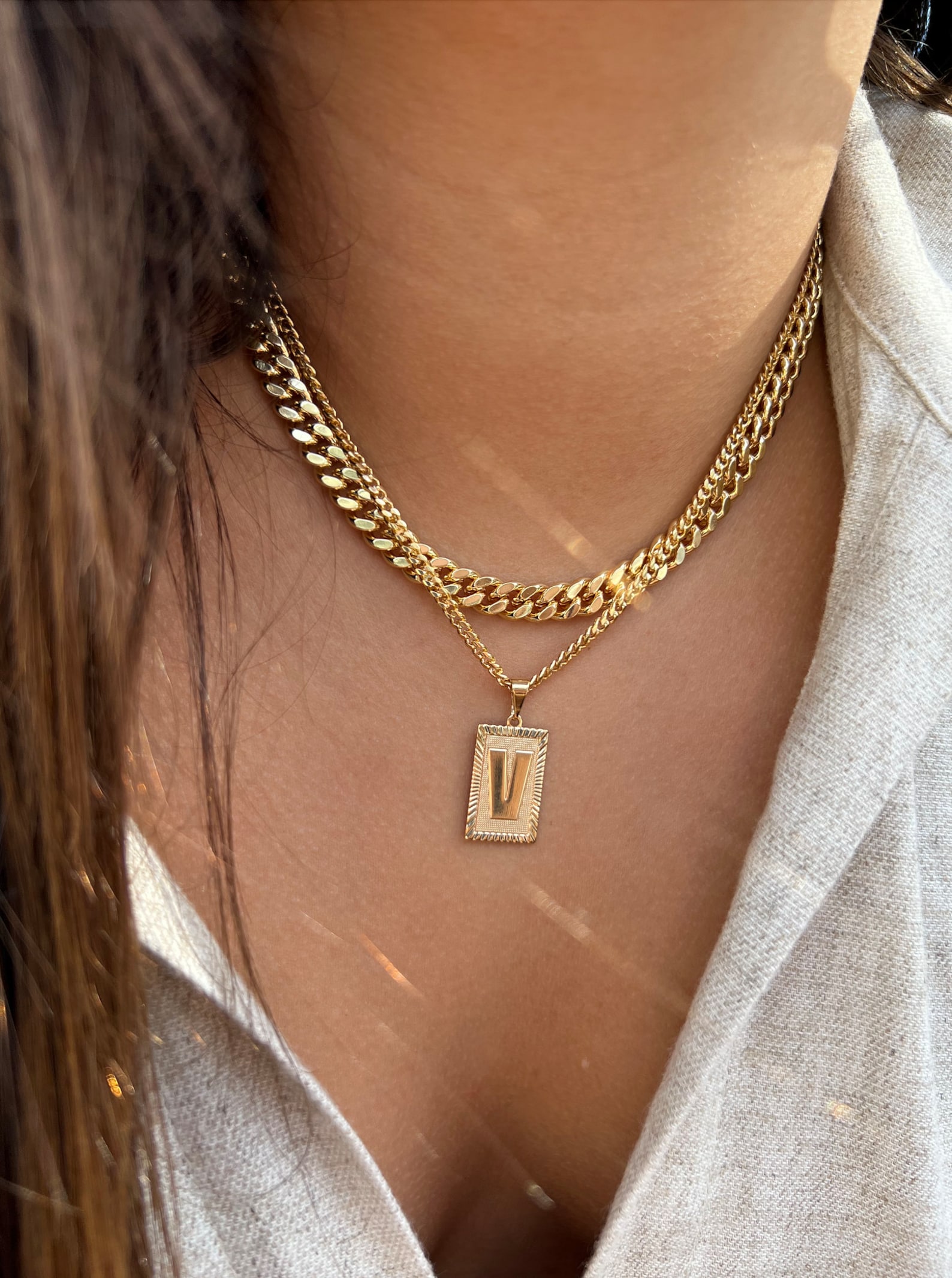 Initial Necklace | Layer Link Chain | Cuban Link Necklace | Layer ...