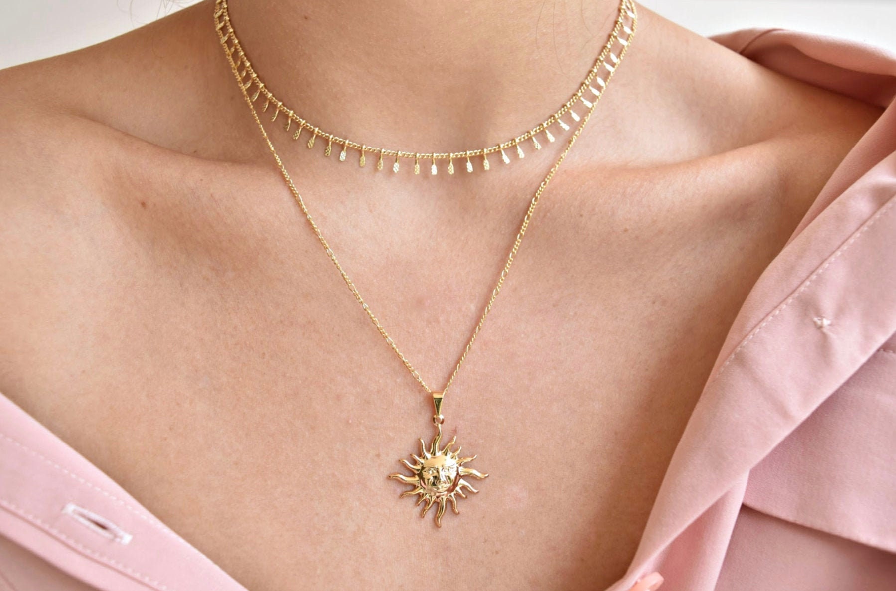 Dainty Gold Sun Necklace 18k Gold Sun Dainty Chain Dainty - Etsy