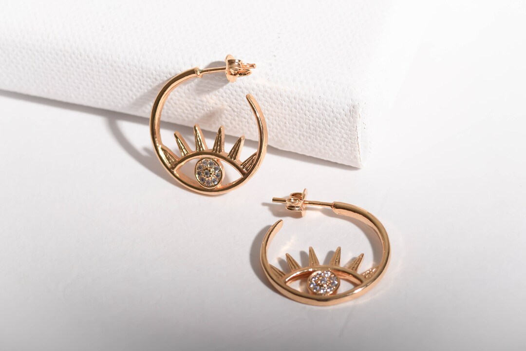 AAA CZ Evil Eye Hoop Gold Filled Hoops Gold Layered Eye - Etsy España