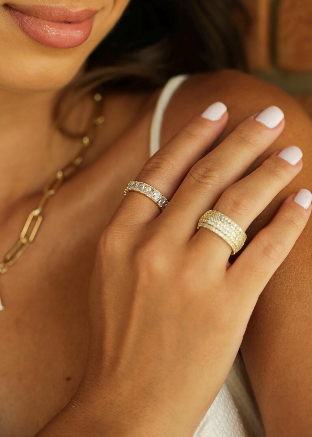 CZ Stone Stack Rings | Shiny Diamond Statement Rings | Clear Baguette ...