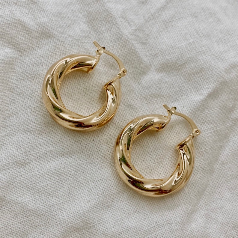 Gold Twisted Hoop Earrings, Dainty Gold Hoop Earrings, Minimal Earrings ...