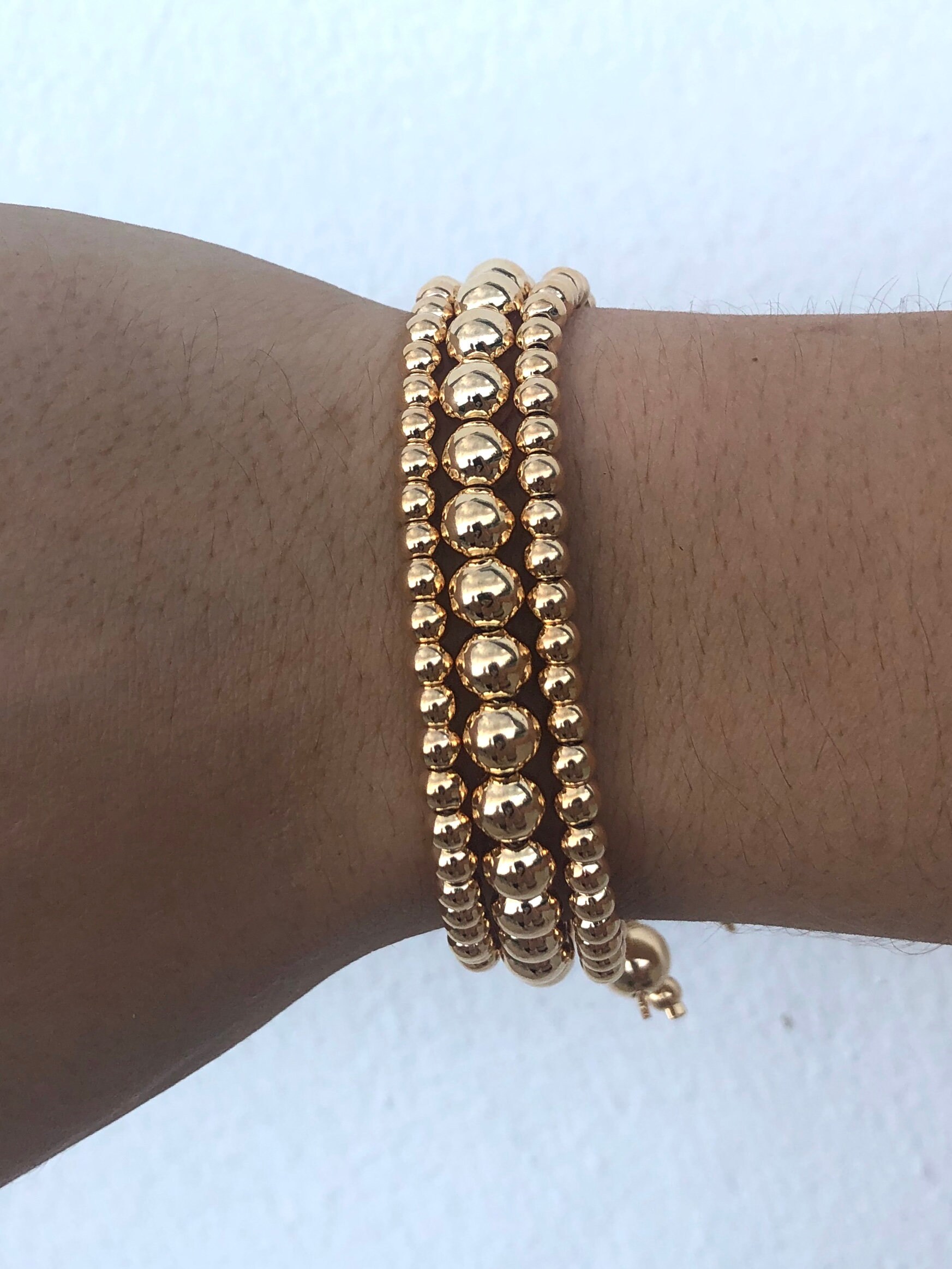 Elastic Gold Bead Bracelet 18k Gold Filled Beaded Bracelet - Etsy