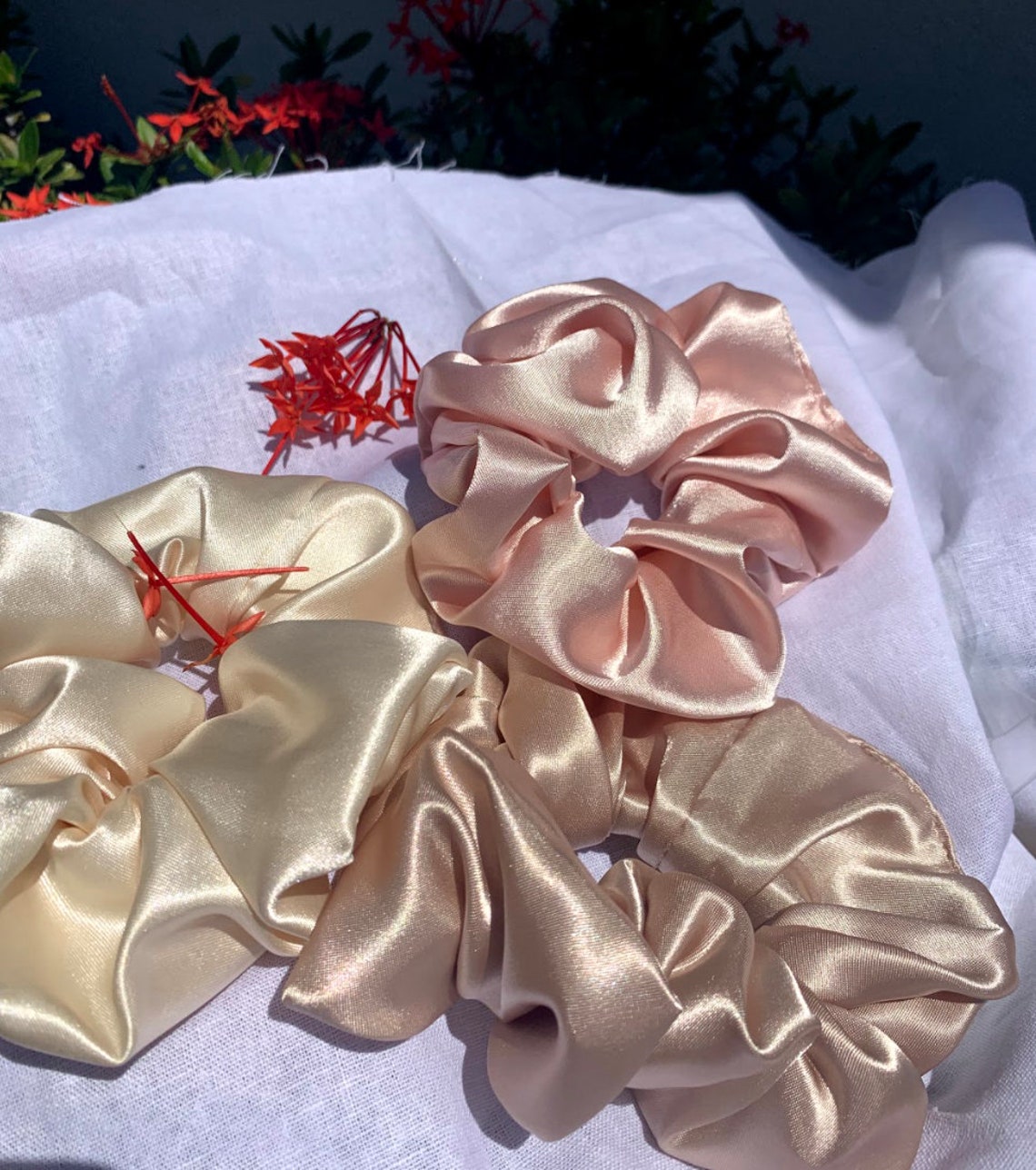 Perfect Silk Satin Scrunchy, Rose Pink Scrunchy, Cream Silky Scrunchy ...
