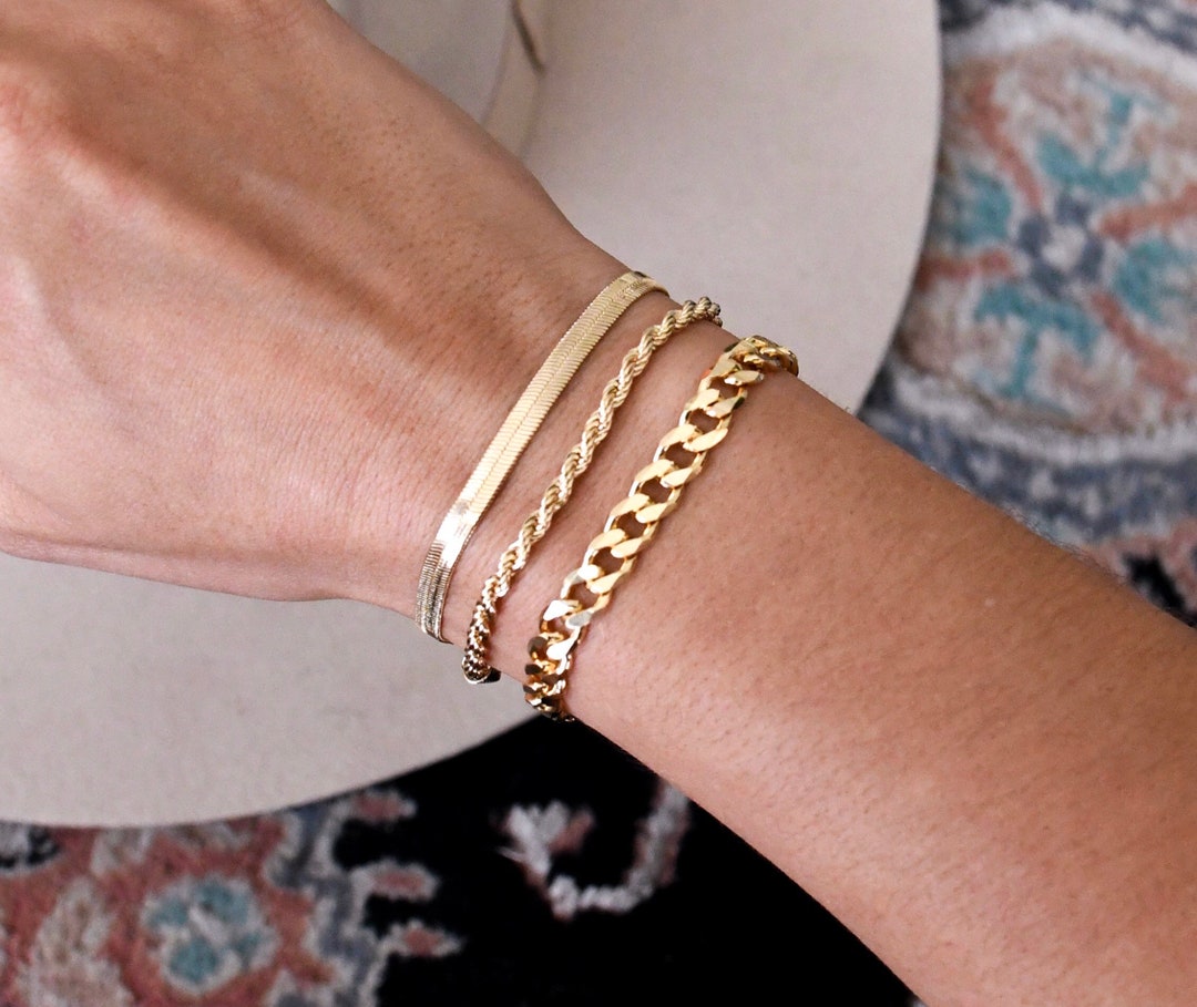 Gold Bracelet | Gold Cuba Bracelet | Skinny Rope Bracelets | 4mm Gold ...