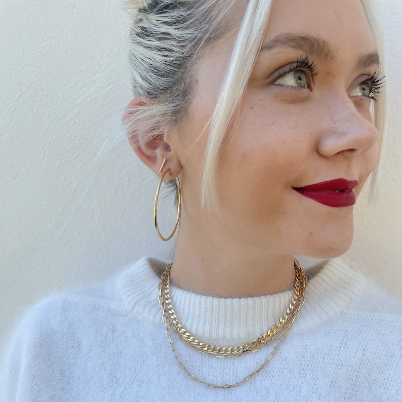 Thin Gold Hoops Large Light Gold Hoops Gold Infinity Hoops | Etsy