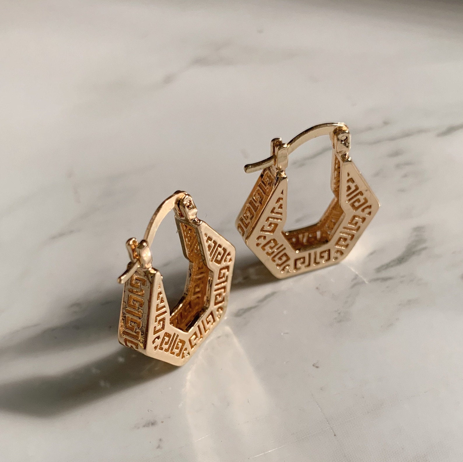 New Collection | Gold Geometric Shaped Hoops| Aztec Hoops | Minimal ...