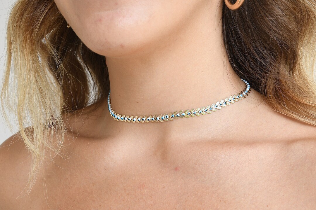 Evil Eye Necklace | Gold Chevron Evil Eye Choker | Gold Evil Eye ...