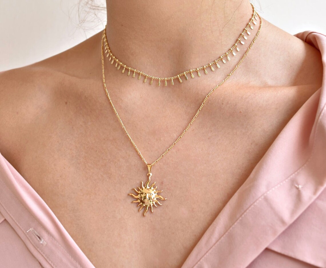 Dainty Gold Sun Necklace 18k Gold Sun Dainty Chain Dainty - Etsy