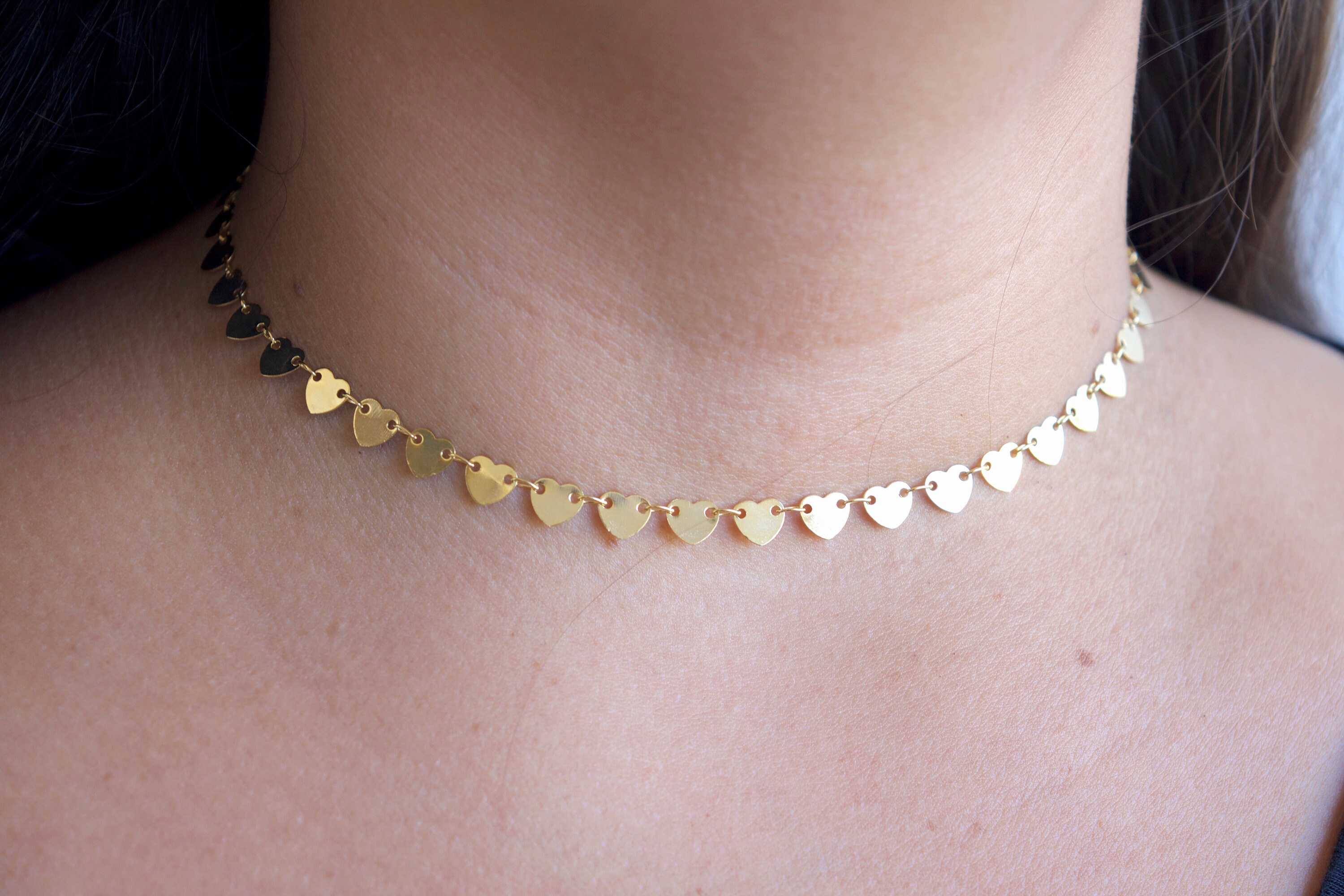 Dainty Gold Heart Choker | Gold Heart Choker | Gold Heart Necklace ...
