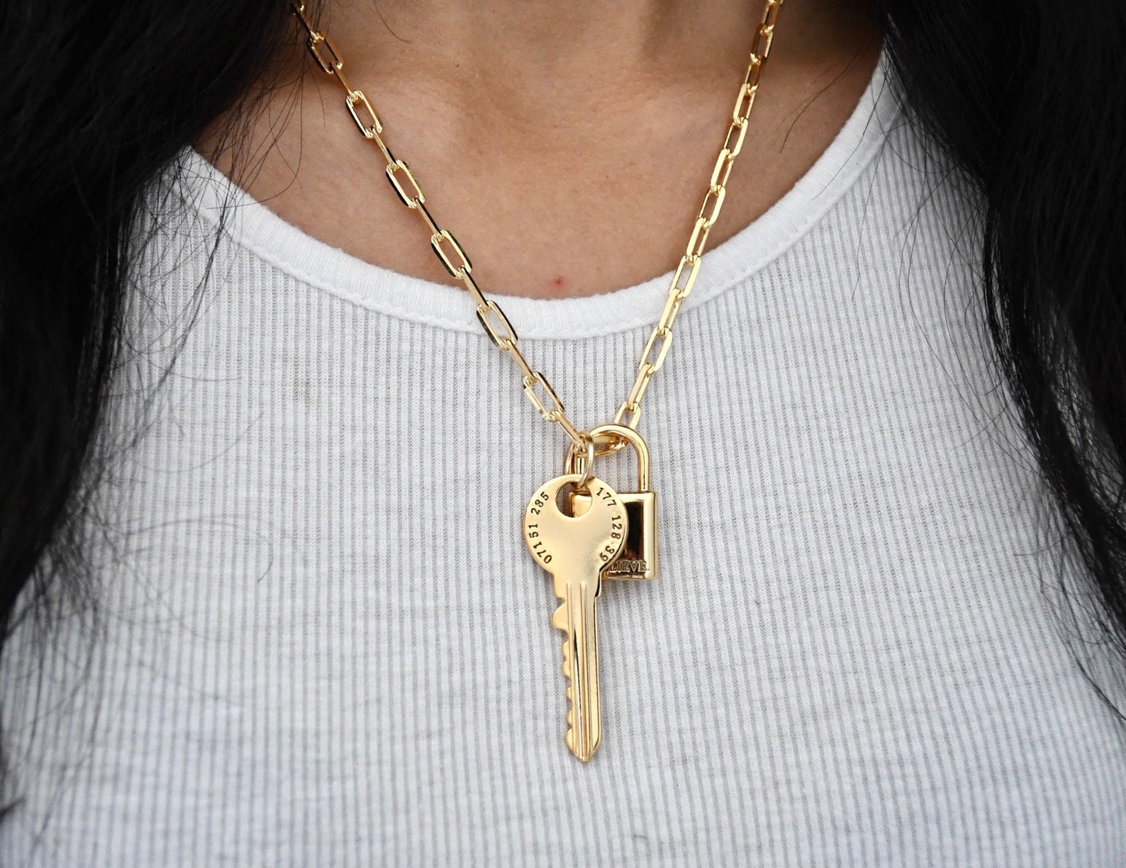 Lock and Key Necklace Gold Lock Gold Key Necklace Gold | Etsy