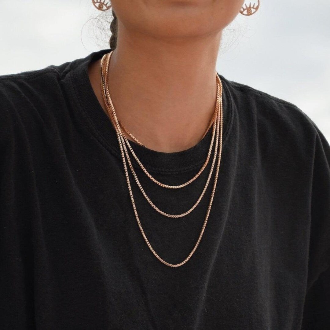 Thin Gold Chain | Gold Chain Set | 18k Gold Layered Box Chains Chain ...