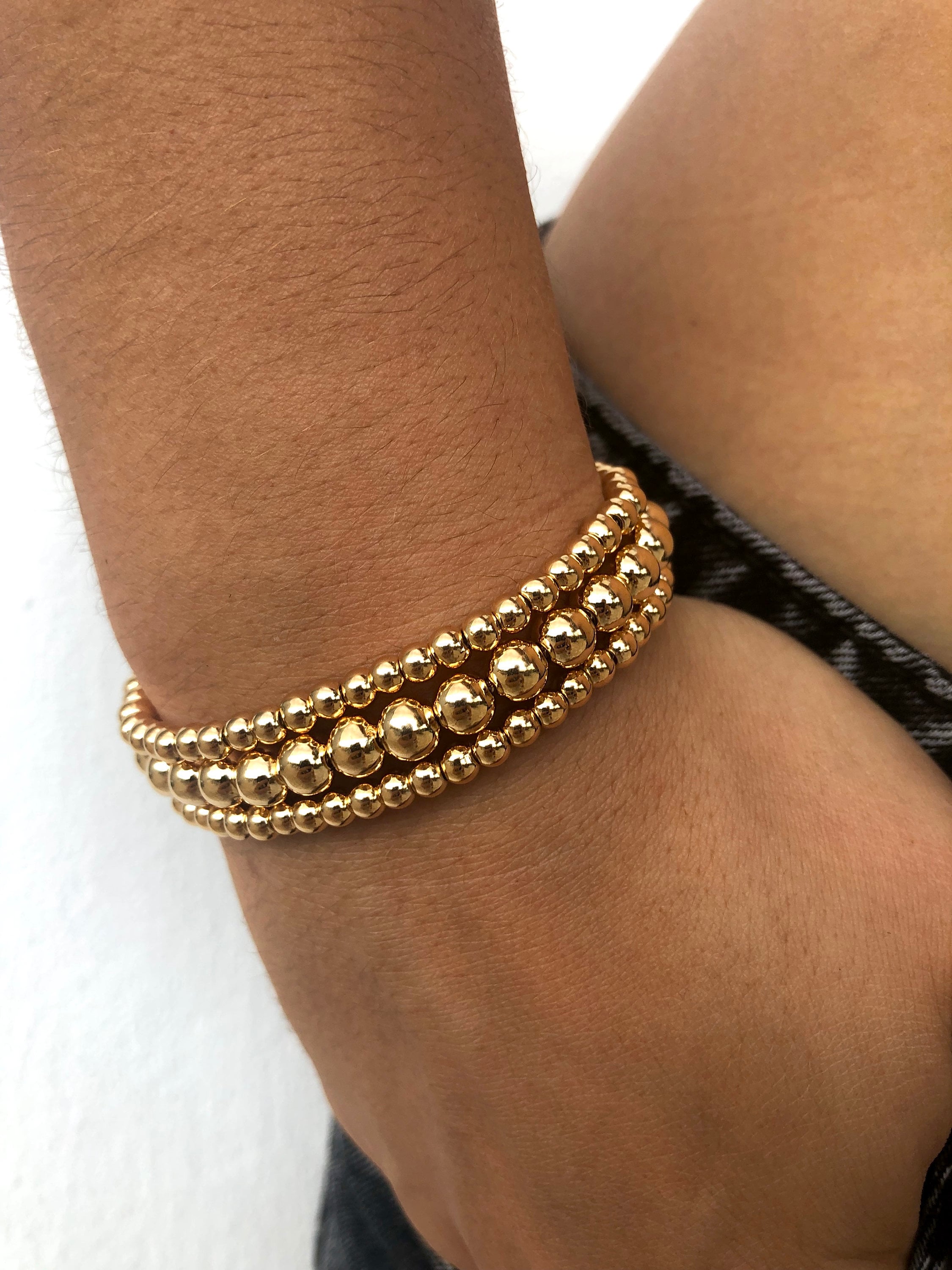 Elastic Gold Bead Bracelet 18k Gold Filled Beaded Bracelet Etsy