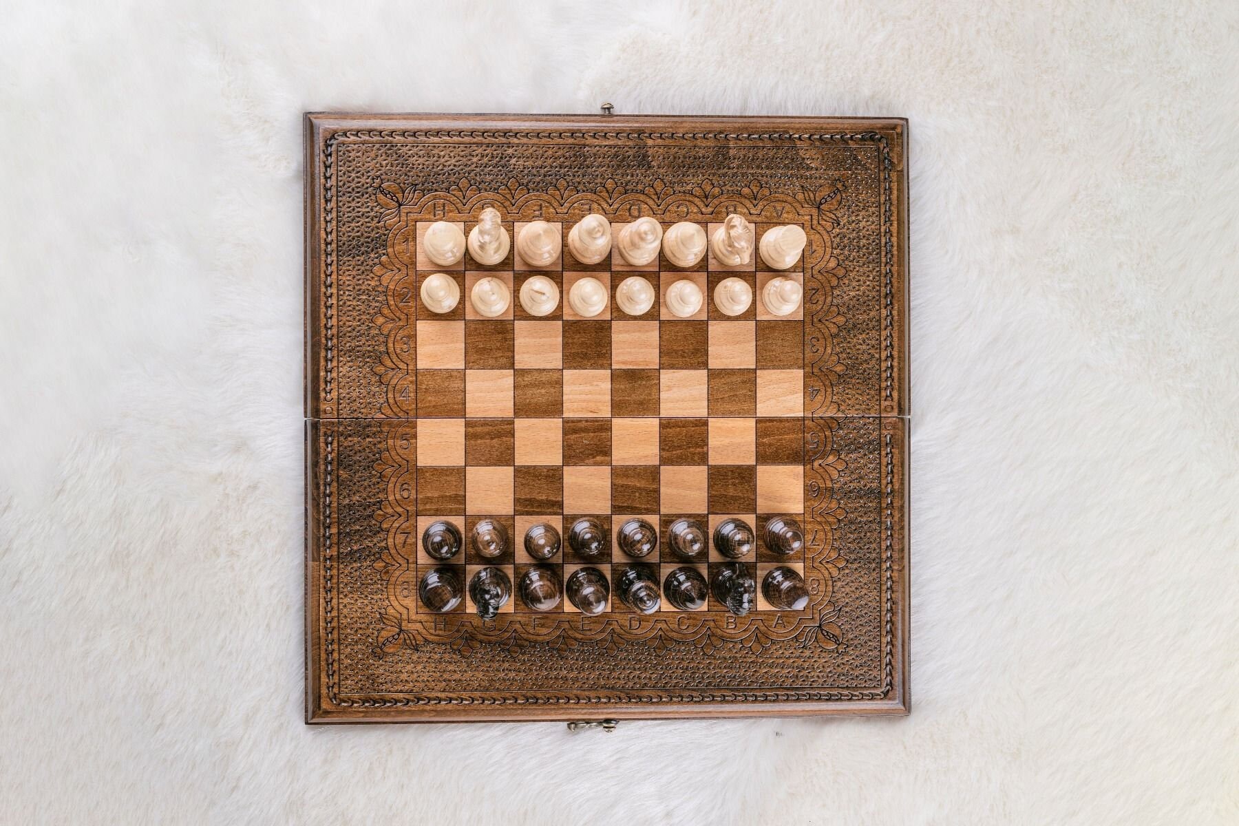 3in1 Wooden Chess Set Handmade, Backgammon & Checkers With Mountain ...