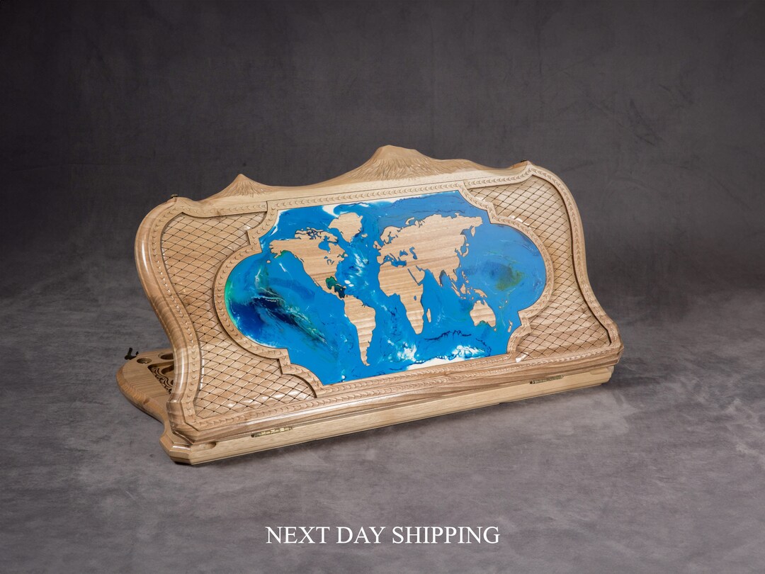 Handcrafted Walnut Wood World Map With Epoxy Finish - Artisan Carved ...