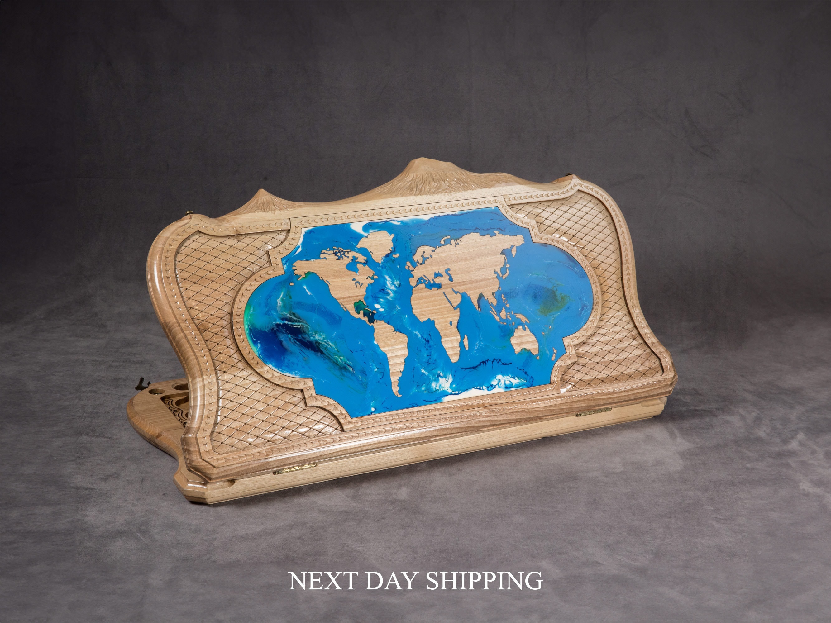Handcrafted Walnut Wood World Map With Epoxy Finish Artisan Carved ...