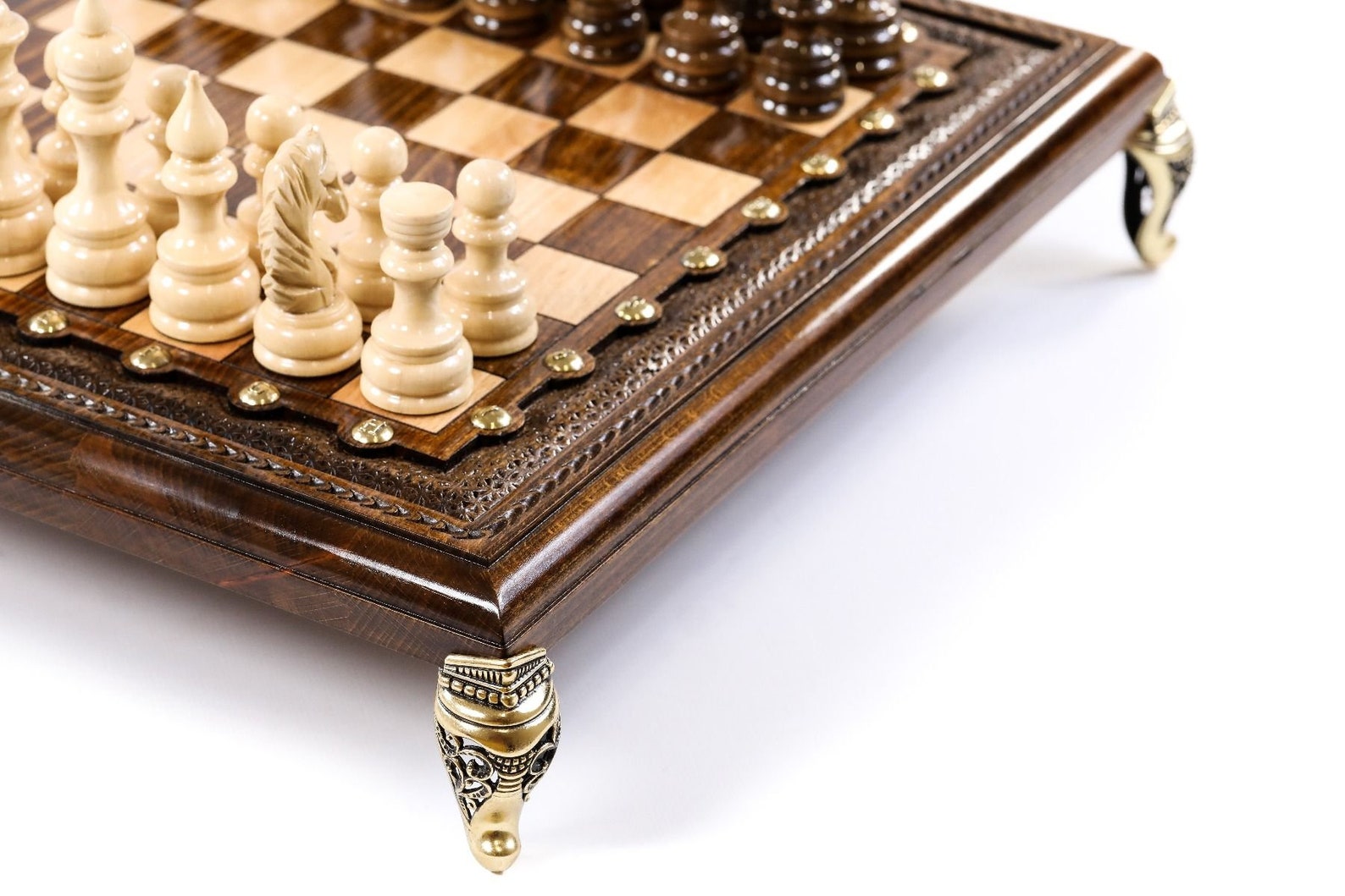 Handmade Wooden Square Chess with Bronze Legs Armenian gift | Etsy