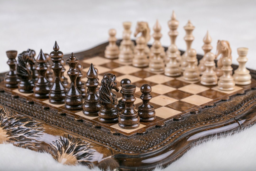 Triple Wooden Game Set: Chess, Backgammon & Checkers - Etsy