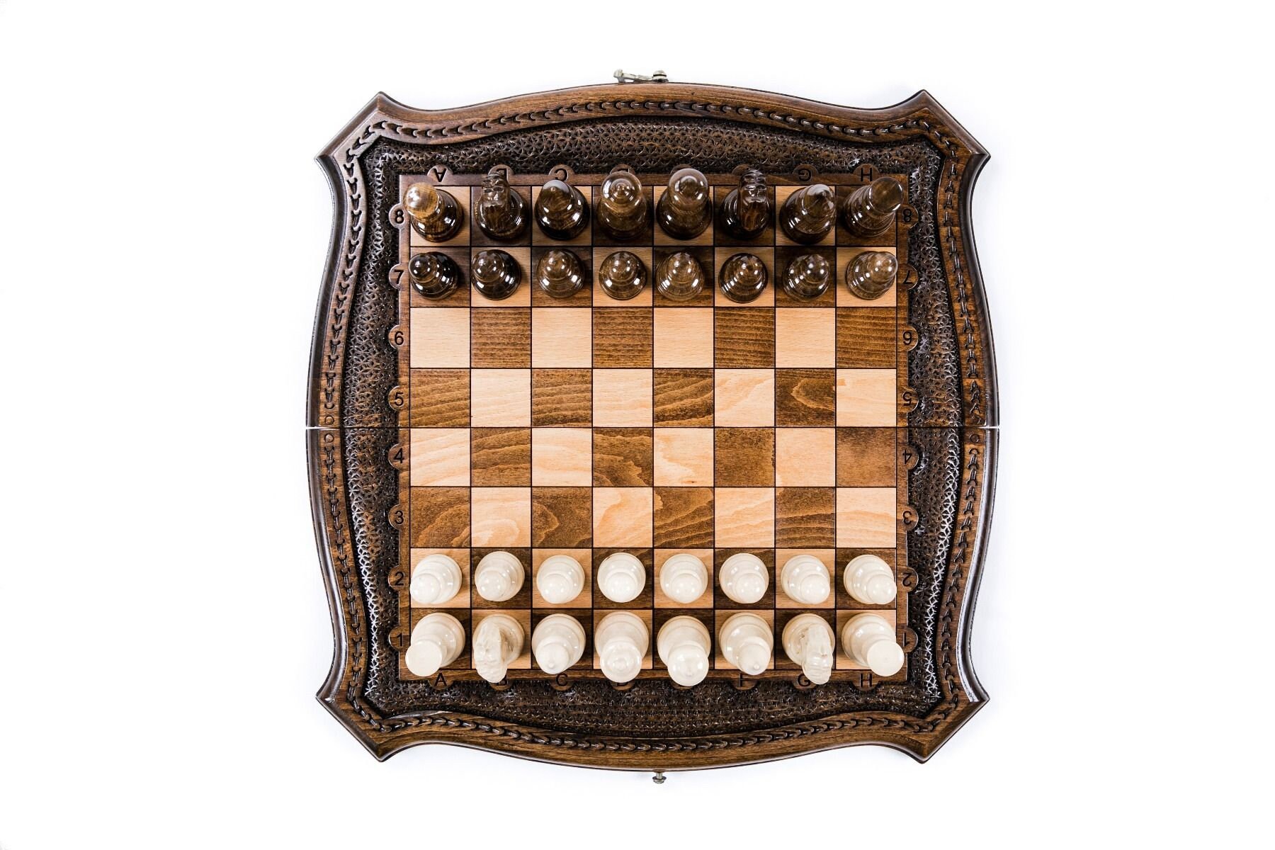 Medium Size 3in1 Wooden Chess & Backgammon Set HandMade by | Etsy