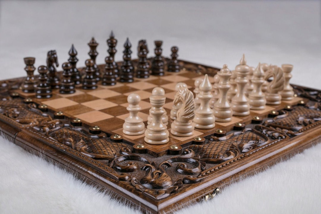 Hand-carved Chess and Backgammon Set – Armenian Beech Wood - Etsy