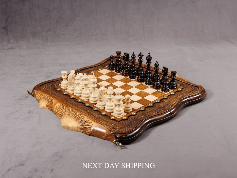 Handmade Wooden Chess Set With Chess Pieces and Mountain Ararat Design ...