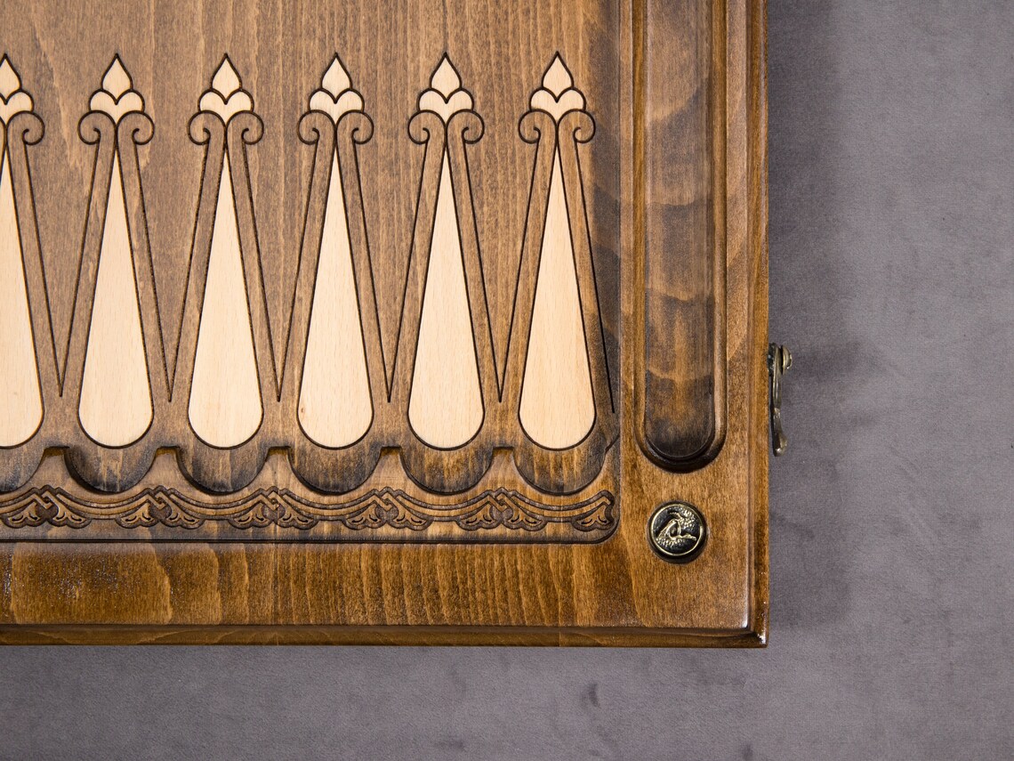 Handmade Wooden Backgammon Set, Carved Tree Design, Chess Checkers ...