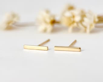NEW 14K Solid Gold Thin Pole Line Stick Bar Stud Earring - Etsy