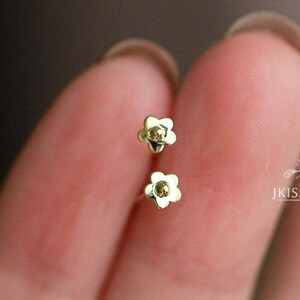 9K Solid Gold Tiny Flower Stud Earrings, Real Solid Gold Minimalist ...