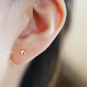 9K Solid Gold Tiny Flower Stud Earrings, Real Solid Gold Minimalist ...