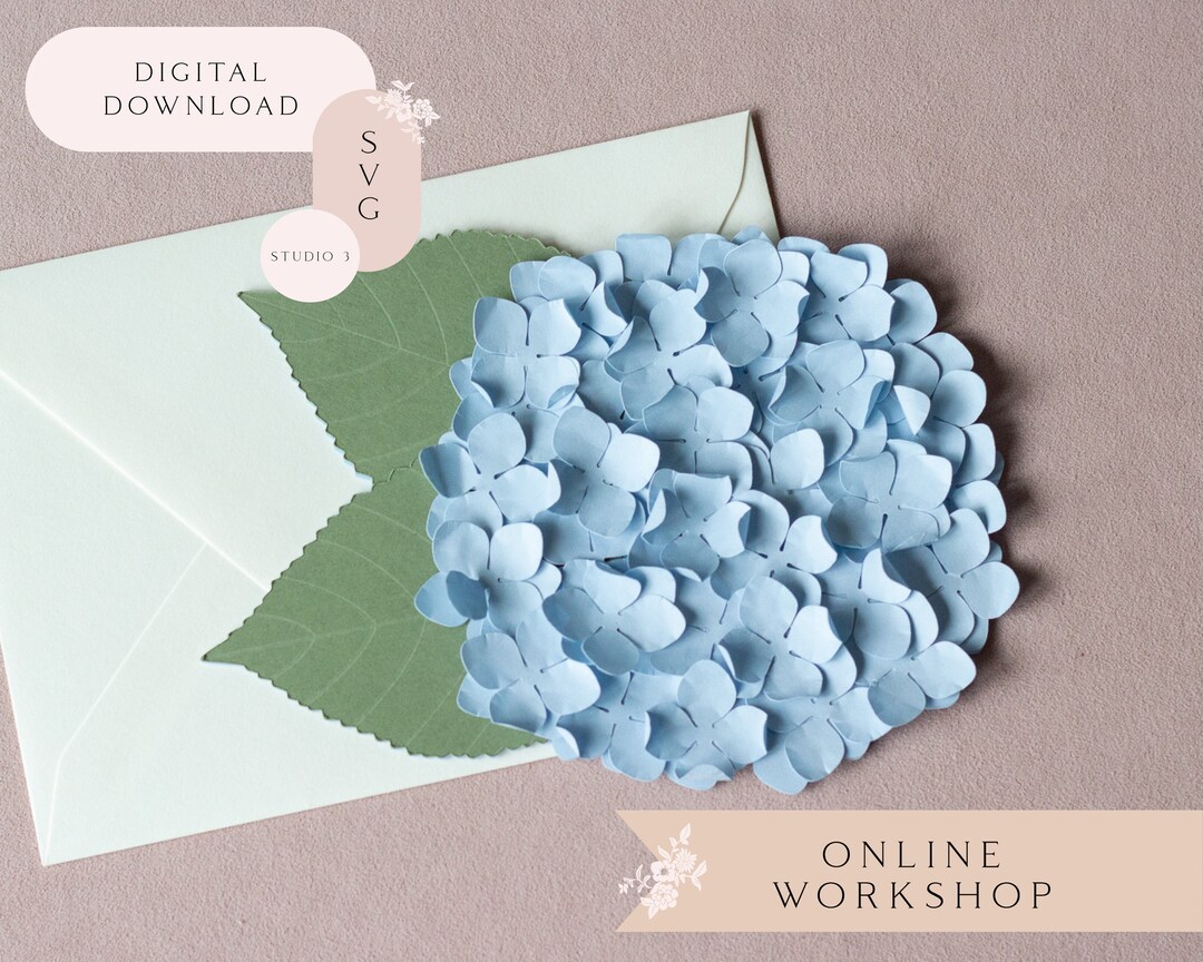 Hydrangea Flower Folded Card With Leaves Online Workshop for Cricut ...