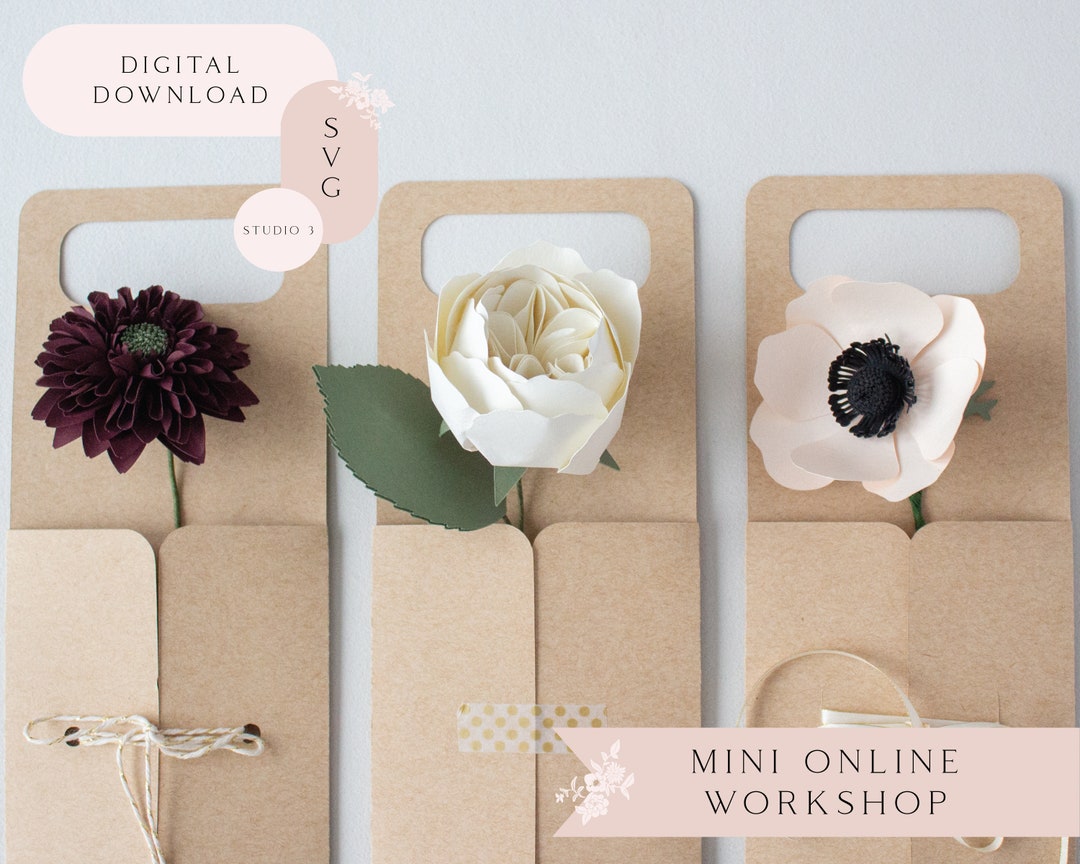Paper Flower Holder Rectangle Handle Mini Online Workshop for Cricut ...