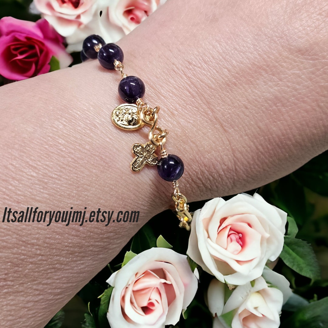 Rosary Bracelet~ One Decade Rosary With Amethyst Semiprecious Beads in ...