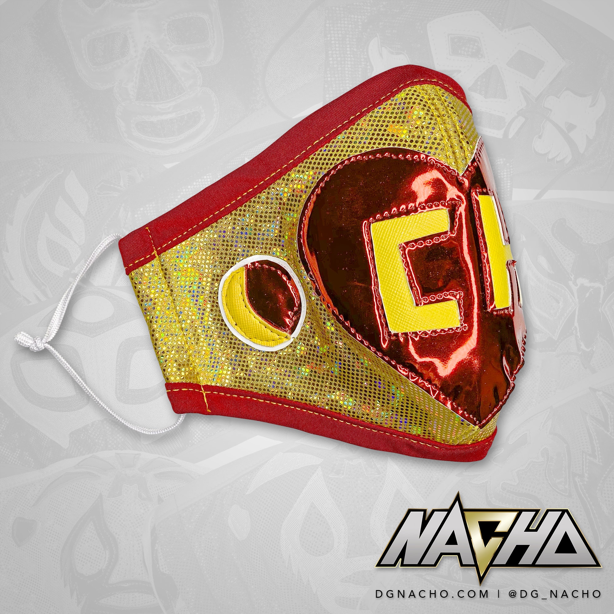 Chapulin Colorado Luchador Style Face Cover Red Heart on Yellow, With ...