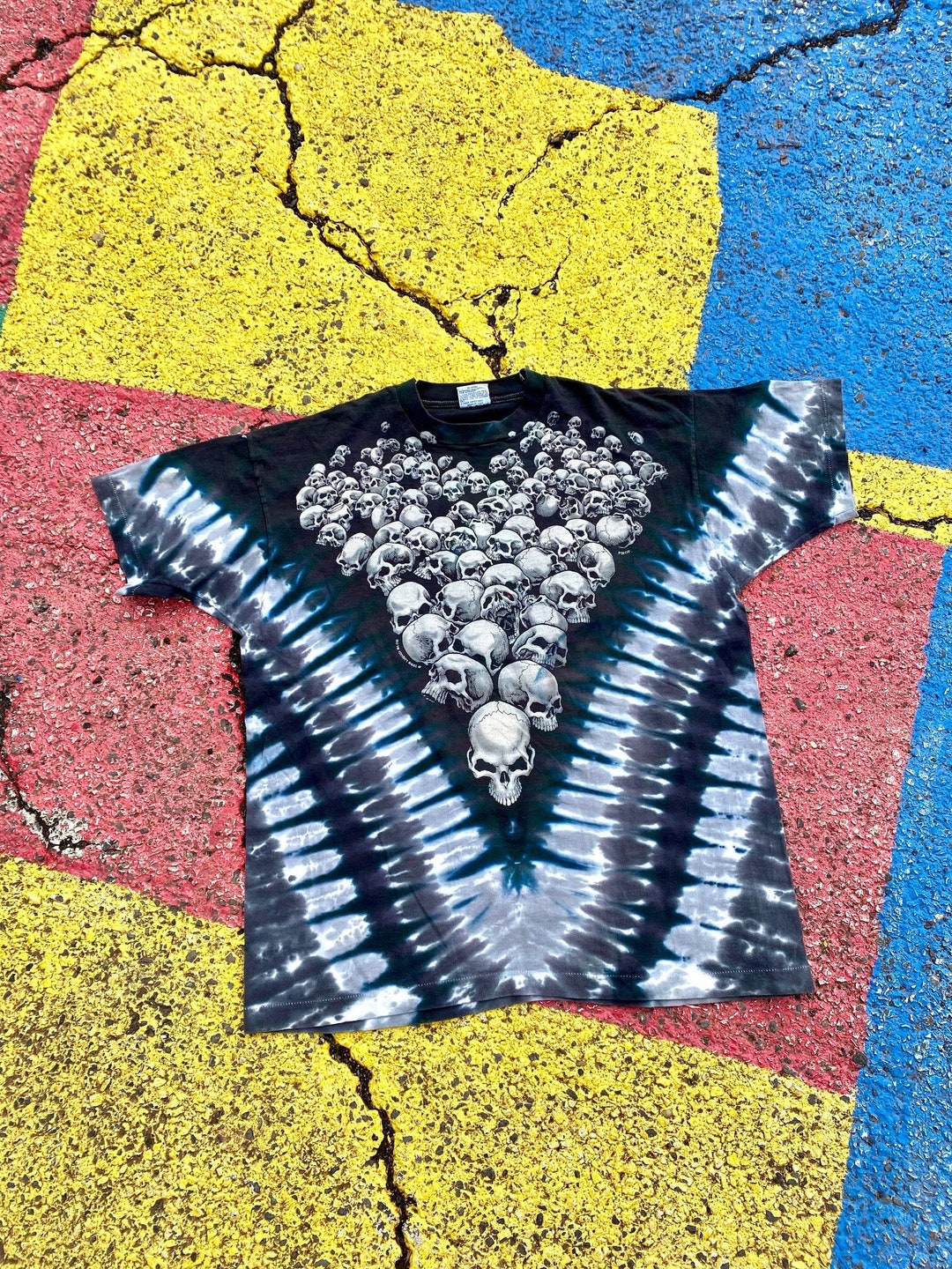 Vintage 1998 Liquid Blue Skulls Skeletons Rare Tie Dye Graphic Shirt ...