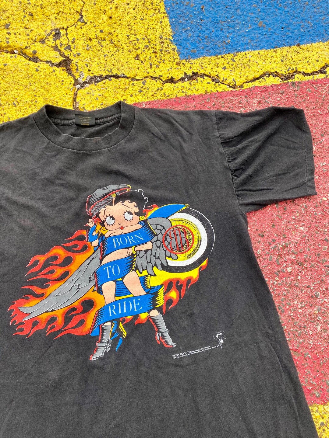 Vintage 1992 Betty Boop Born to Ride Motorcycle Bike Cartoon Flames 90s ...