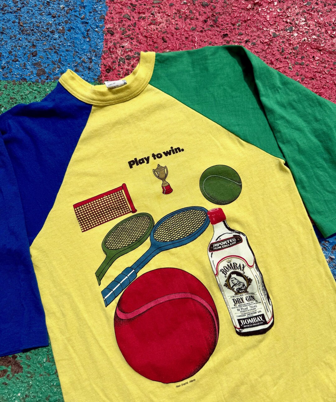 Vintage 80s Bombay Gin Tennis Play to Win Summer Drinking Tri Color ...