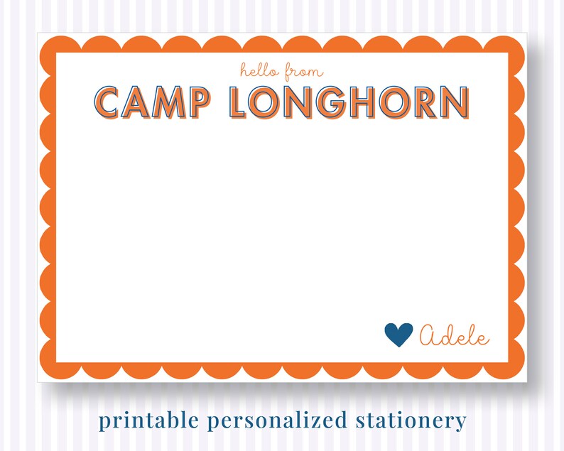 Printable Personalized Camp Longhorn Stationery - Girl - Etsy