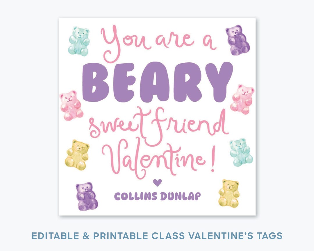 EDITABLE Valentine’s Day Tags, You Are Beary Sweet, Digital Template ...