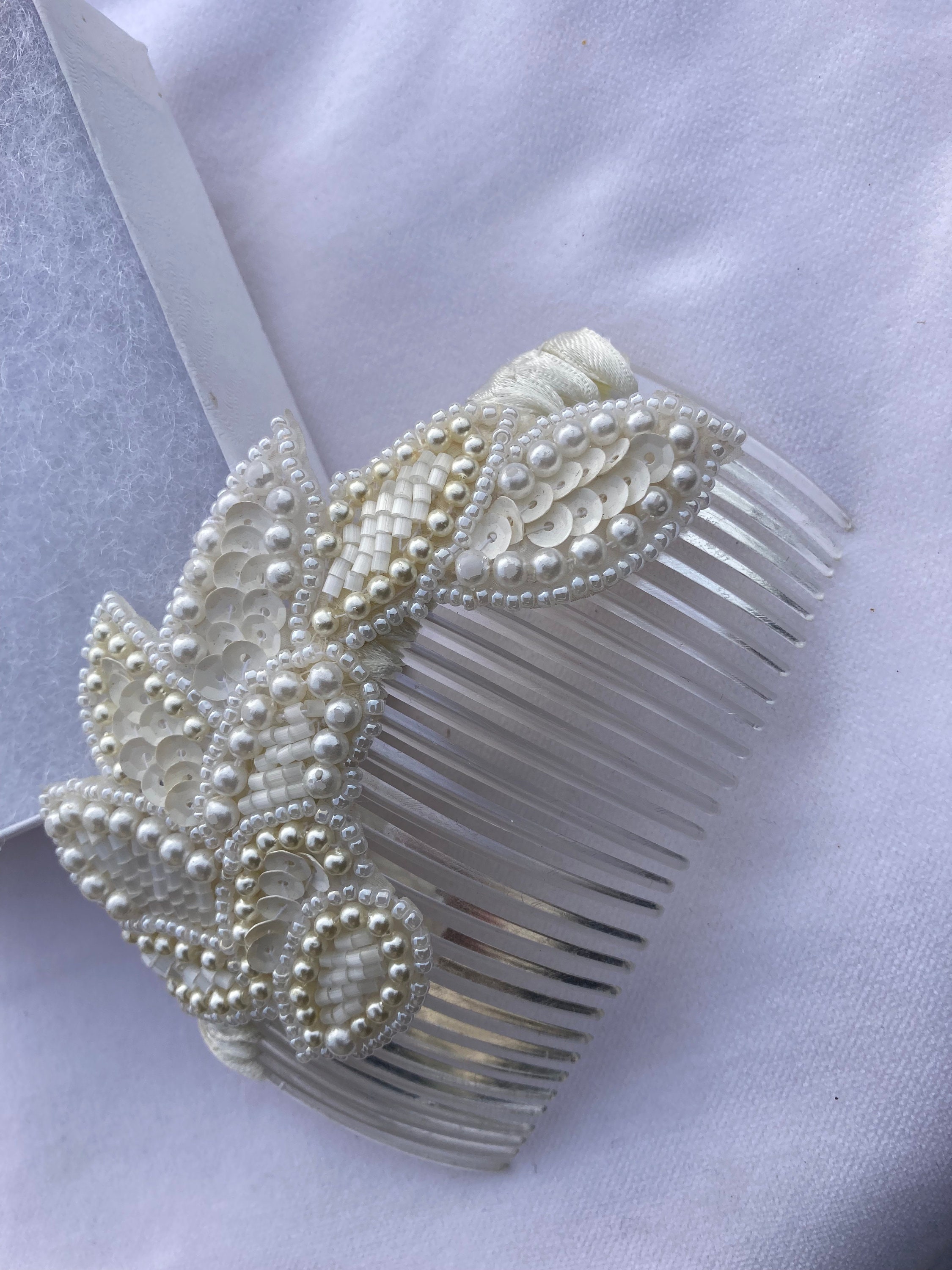 Pearl Beaded Ivory Embroidered Hair Comb Hair Pin Hair Accessory Brides ...
