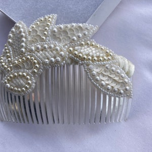 Pearl Beaded Ivory Embroidered Hair Comb Hair Pin Hair Accessory Brides ...