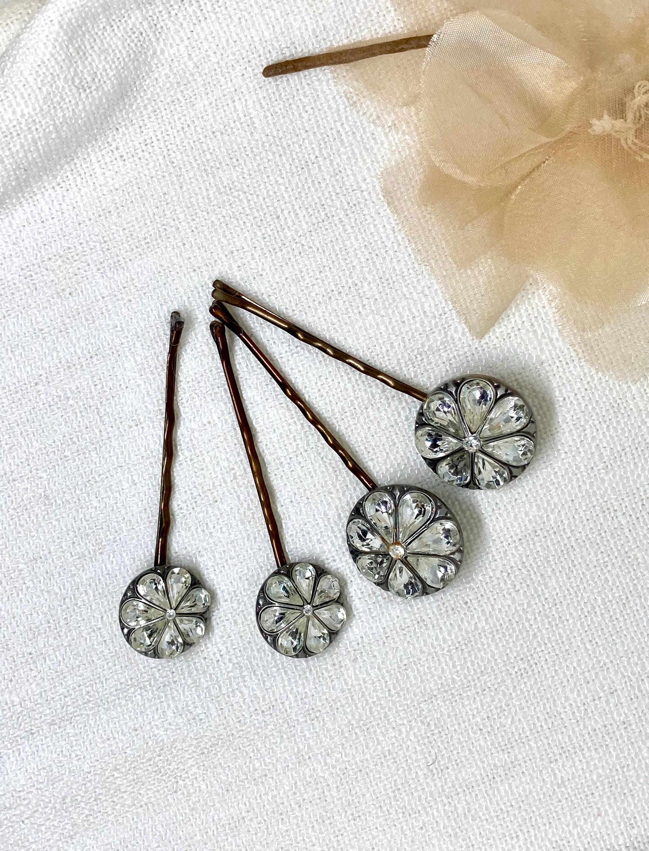 Circular Diamanté Vintage Button Hair Pins, Hair Grip, Vintage Hair ...