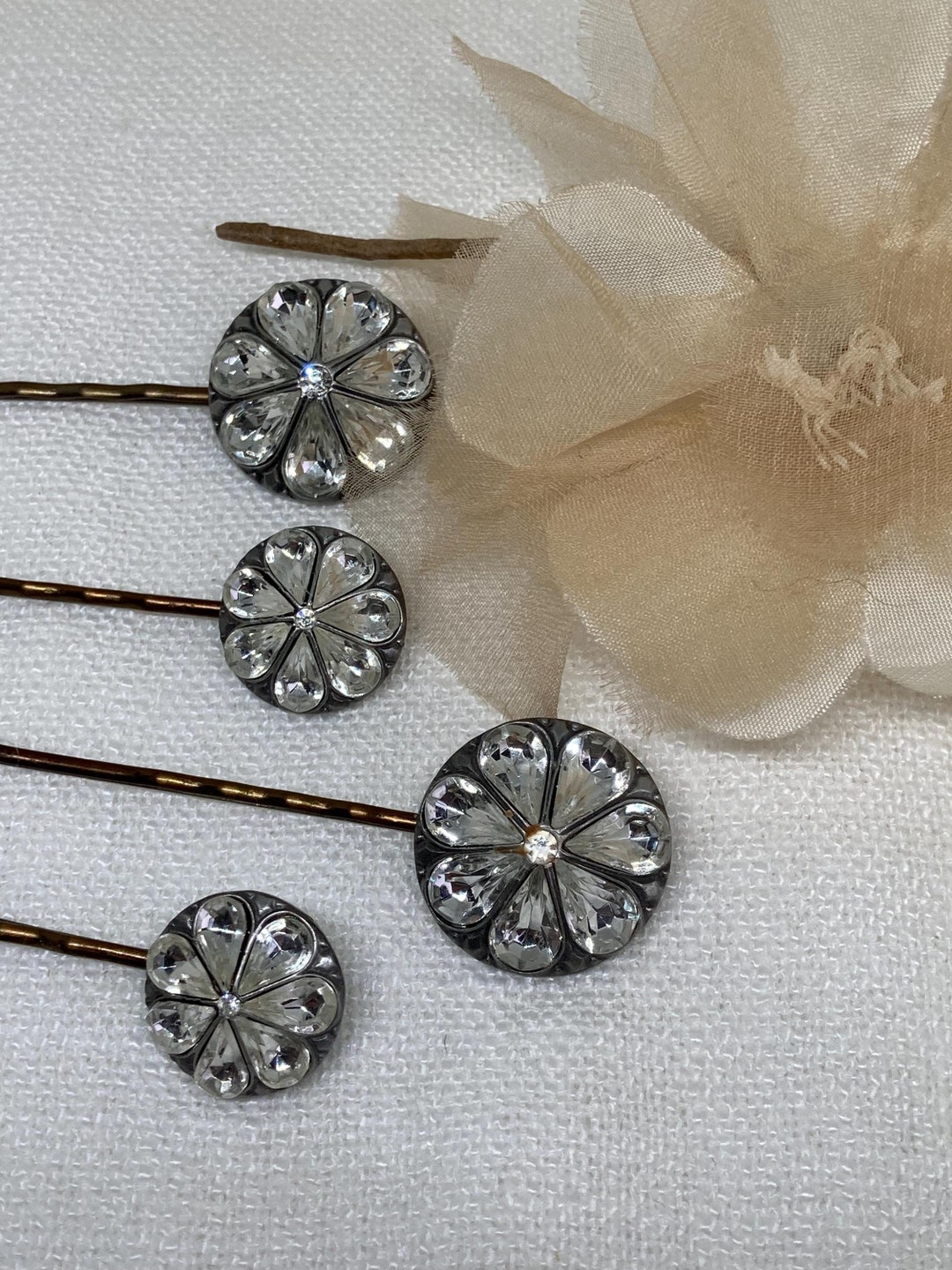 Circular Diamanté Vintage Button Hair Pins, Hair Grip, Vintage Hair ...