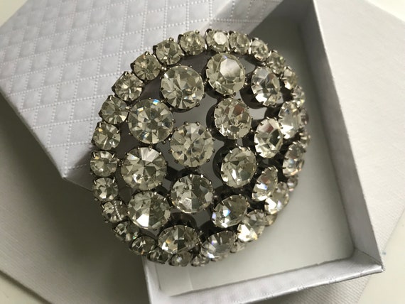 Large Vintage Diamante Crystal Rhinestone Brooch Roun… - Gem
