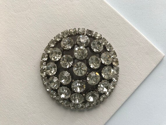 Large Vintage Diamante Crystal Rhinestone Brooch Roun… - Gem