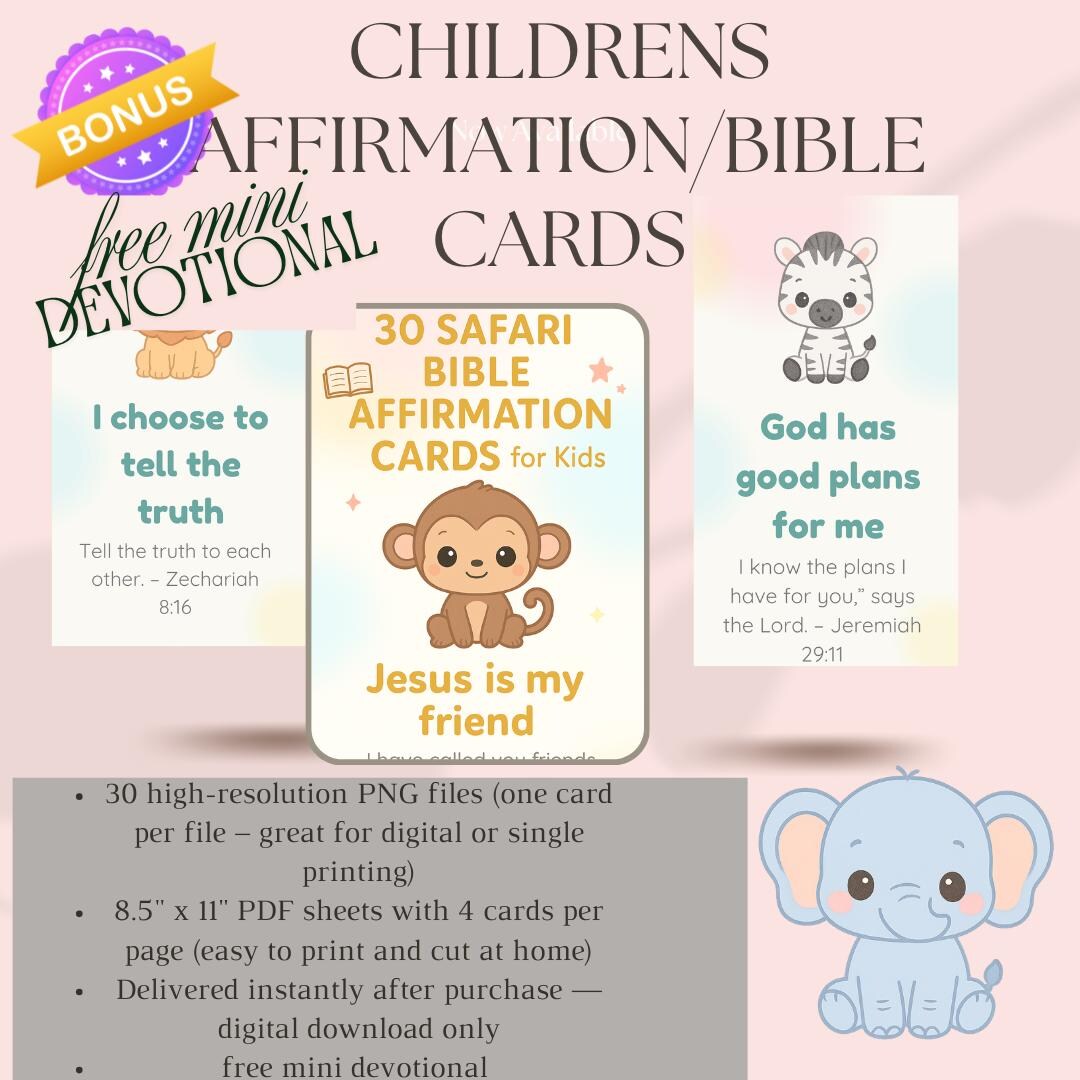 Safari Bible Affirmation Cards for Kids: Christian Printable With ...