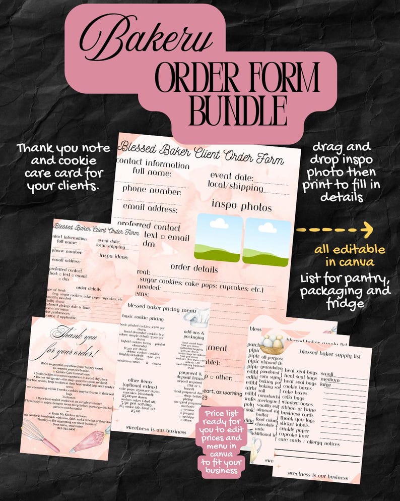 Bakery Order Form Bundle: Editable Canva Templates + Printable PDF - Etsy