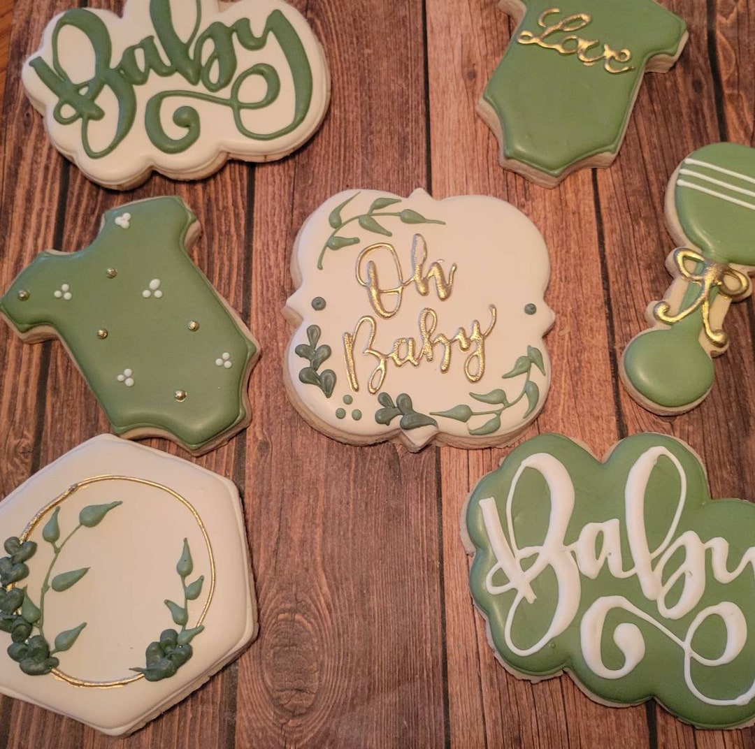 Baby Shower Cookies, Hobo Baby Shower Cookies, Baby Shower Treats, Sage ...