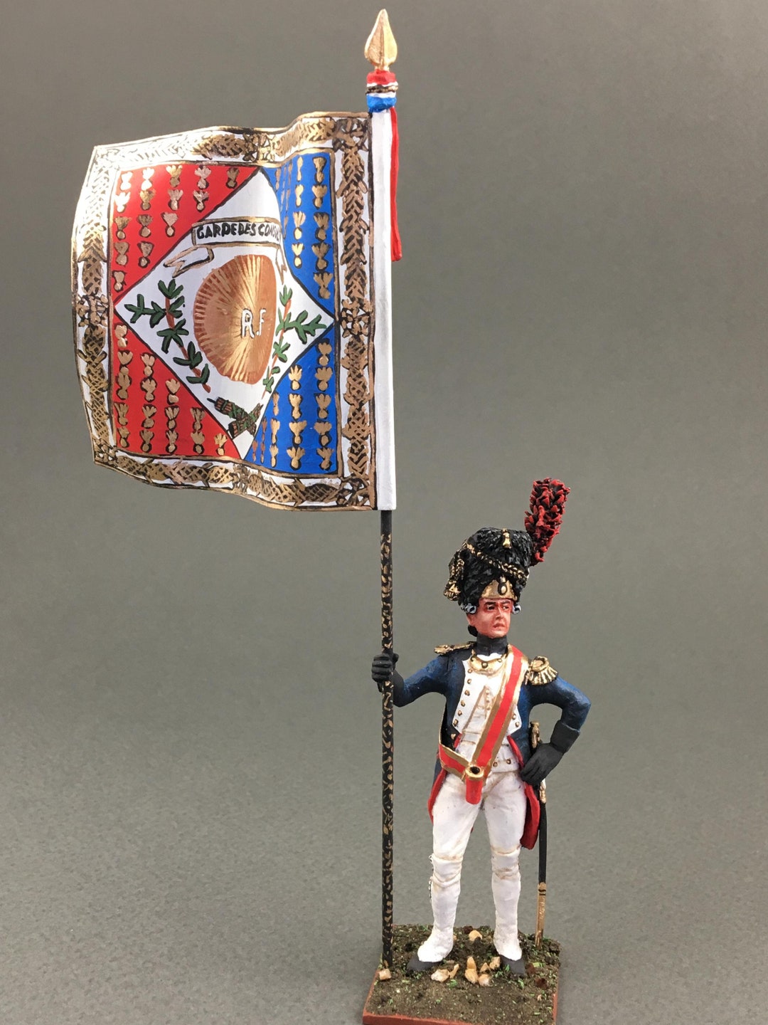 French Standard Bearers, Napoleonic Painted Figurine 1/30 Scale, Tin ...